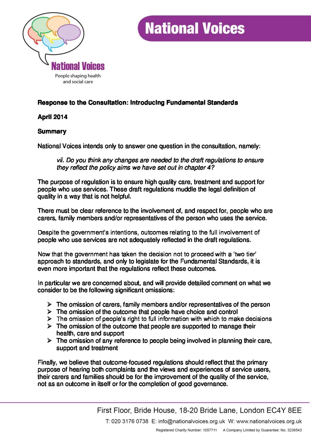 Submission to the Department of Health: Introducing fundamental ...