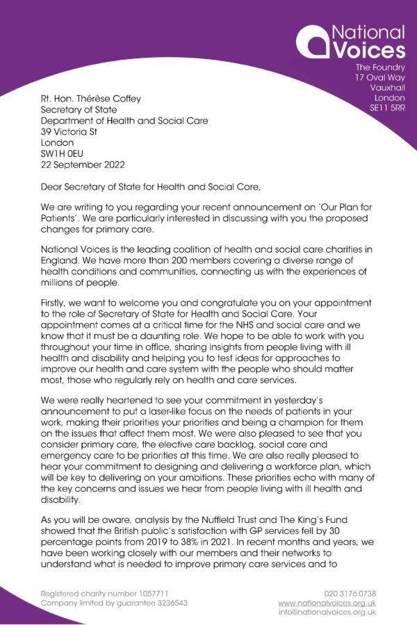 Letter to the Secretary of State for Health and Social Care regarding ...
